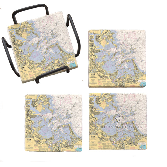 Boston Harbor MA - Marble Coaster Set – ScreenCraftGifts